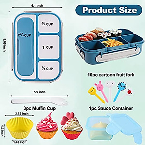 Bento Lunch Box for Kids,Bento Box Adult Lunch Box Containers,1300ML-4 Compartment Lunch Containers for Kids/Adults,with 7 Cake Cups 10 Food Picks,BPA-Free,Microwave Dishwasher Freezer Safe (Blue)
