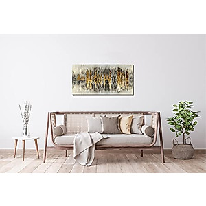 Grey and Gold Abstract Wall Art Paintings Print Artwork 1 Pieces Stretched and Framed Modern Brown Wall Decor Canvas Print Wall Art for Living Room Home Office Bedroom Kitchen Wall Decor 20"x40"