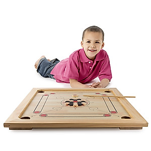Deluxe Wooden Large Size Carrom Table Game Set - Includes Cue Sticks, Coins, Queen and Striker!