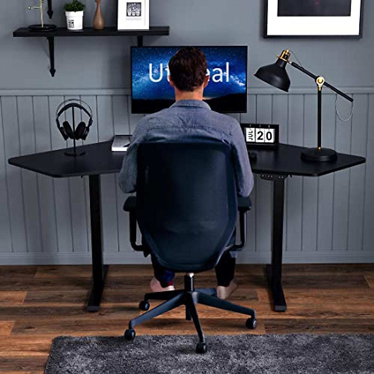 Utureal 71" Electirc Standing Desk, Wing Shaped Dual Motor Adjustable Height Desk, Motorized L Shape Stand Up Gaming Desk, Large Sit Stand Computer Desk for Home Office, Black Table Top and Frame