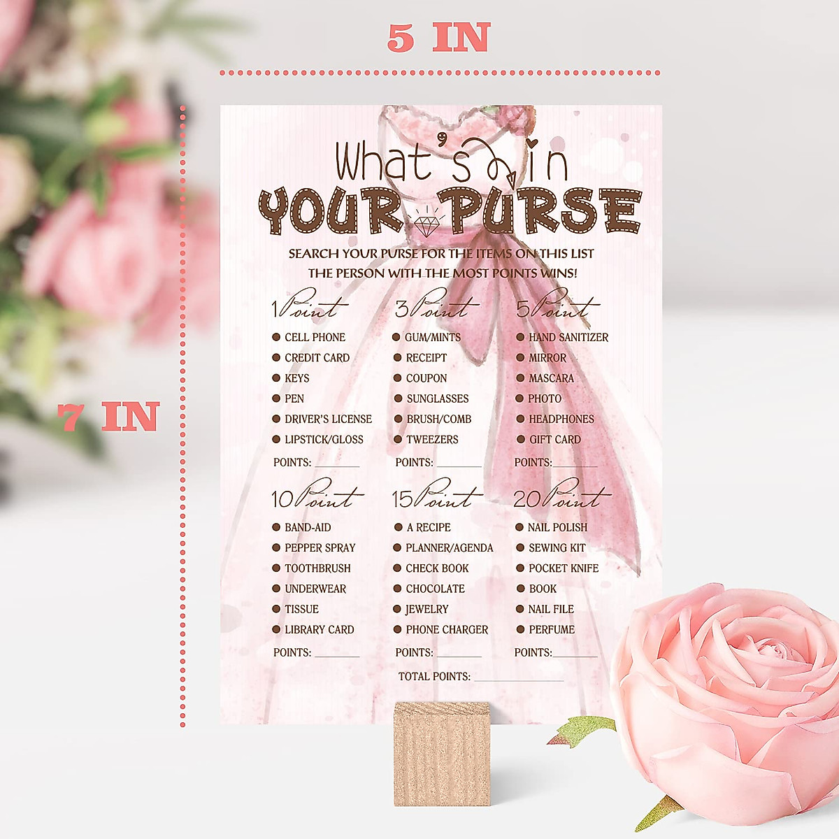 Bridal Shower Game Card, Gift for Engagement Wedding, Pink Wedding-Themed |What's in Your Purse—30 Cards(C-03)