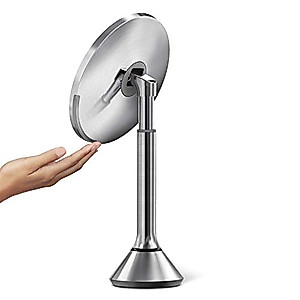 simplehuman 8" Round Sensor Tabletop Mount Makeup Mirror with Touch-Control Dual Light Settings, 5x Magnification, Rechargeable and Cordless, Brushed Stainless Steel