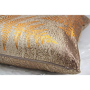 Gold Metallic Throw Pillow with Foil Leaf Design Case + Insert Gold Throw Pillow