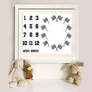 F-FUN SOUL Race Car Flags Baby Monthly Milestone Blanket 48x40in Racing Sports Theme Nursery Blanket Newborns Mom Gifts Baby Shower Growth Tracker with Bonus Marker DSFS130