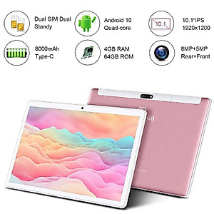 AOYODKG Tablet 2 in 1 with Keyboard, 10.1 inch Android 10 Tablet, 4GB + 64GB(128GB Expand), Dual SIM 4G, Quad-Core, IPS HD Display, 8MP Dual Camera, 8000mAh, WiFi, Google GMS Certified, AYO-P6(Pink)