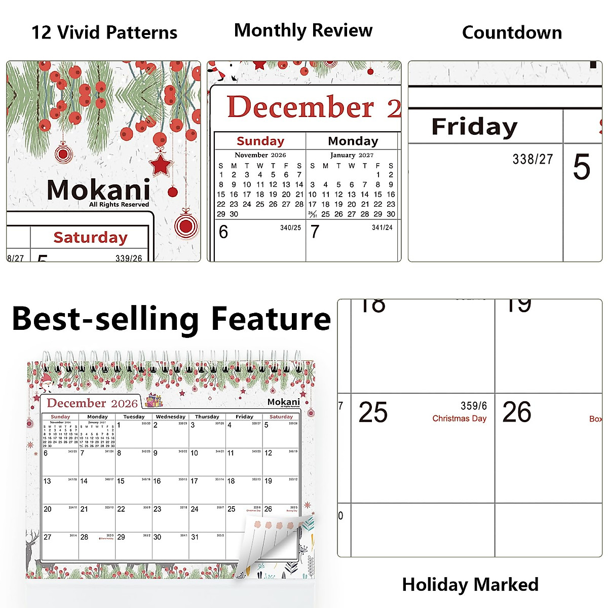 Mokani Small Desk Calendar 2023-2024 (8"x6"), Mini Monthly Desktop Calendar from January 2023 to June 2024, Academic Year Standing Desk Calendars with Planner Stickers