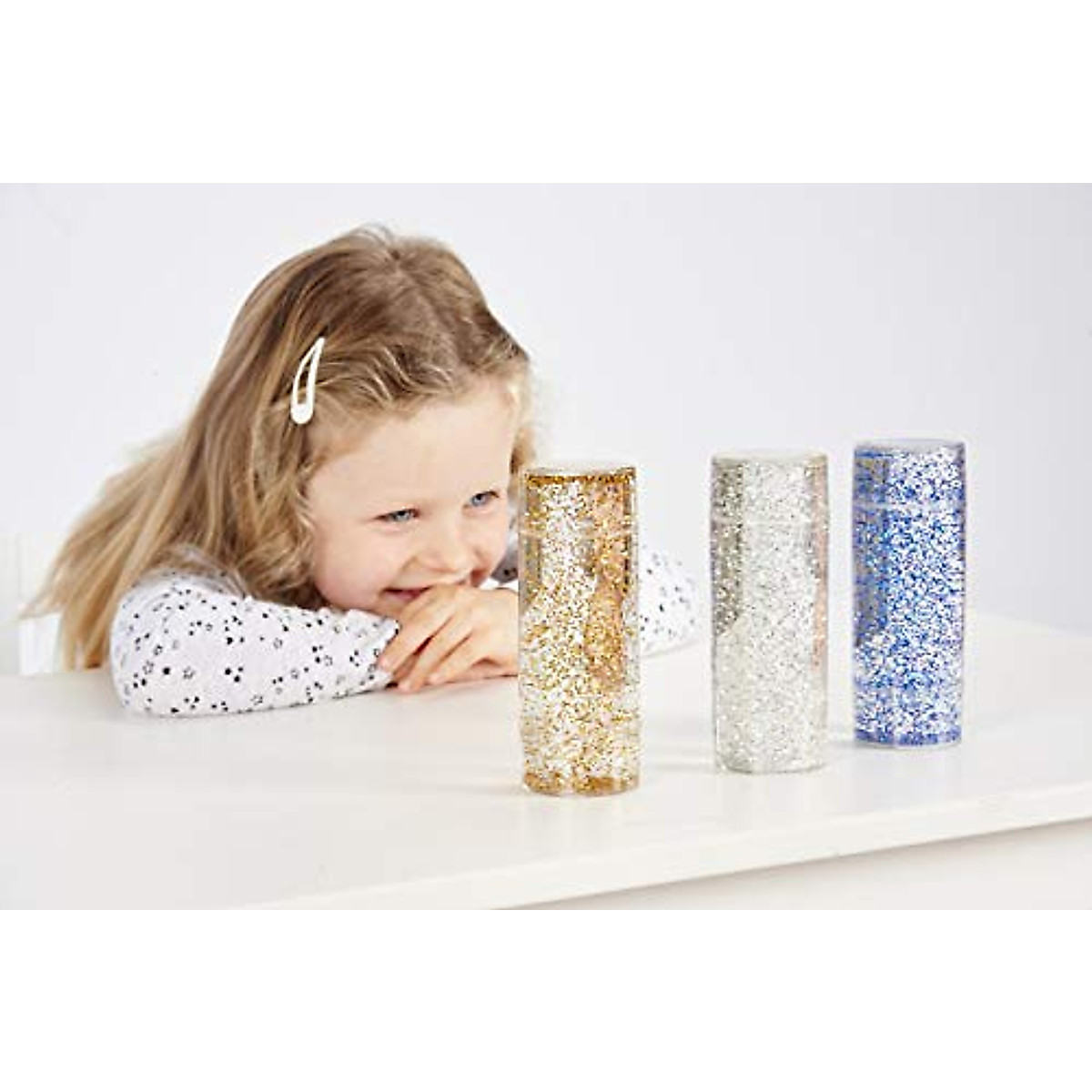 TickiT Sensory Glitter Storm - Set of 3 - Blue, Silver, Gold - Calming Glitter Tubes for Stress and Anxiety Relief - Encourage Focus and Concentration - Special Needs Toy