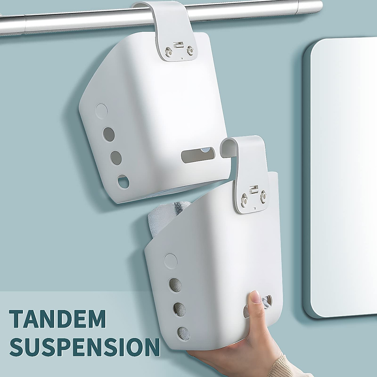 FYY Plastic Hanging Basket for Storage 3 Pack, Plastic Basket with Detachable Hook, Hanging Storage Containers Organizer Shelf for Office Bedroom Kitchen Bathroom White