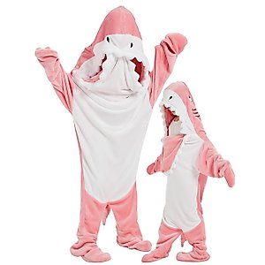 NAFLEAP Wearable Blanket Hoodie kids Shark Dinosaur Onesie Costume Gifts for Girls, Shark pink, 140