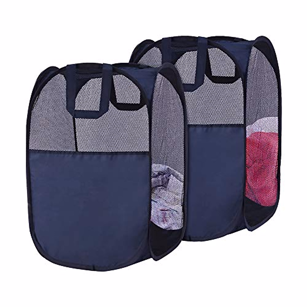 SPINFOX Pop Up Collapsible Laundry Baskets, 2 Pack Foldable Mesh Popup Laundry Hamper with Reinforced Carry Handles, Mesh Laundry Basket for Kids Room College Dorm or Travel(Blue)