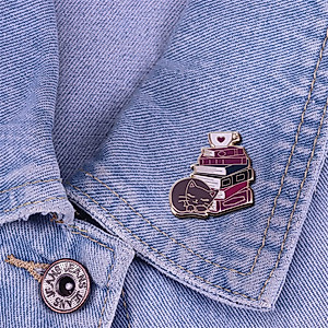 AFSJEEP Cat Book Coffee Enamel Lapel Pin Cute Animal Brooch Cartoon Badges Lazy Gift Women Men Clothing Bag Accessories