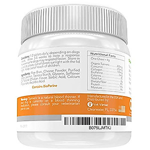 VET-VIRTUE Turmeric for Dogs - Organic Turmeric with Curcumin, Hip and Joint Supplement Dogs Soft Chew, with Collagen and Bioprene, High Absorption Eliminates Joint Pain Inflammation - 60 Count
