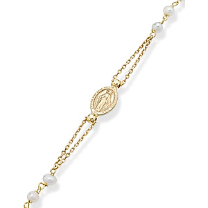 Miabella 18K Gold Over 925 Sterling Silver Handmade Italian White Freshwater Pearl Ball Beaded Sideways Rosary Cross Necklace for Women, Made in Italy (Length 18 Inch)