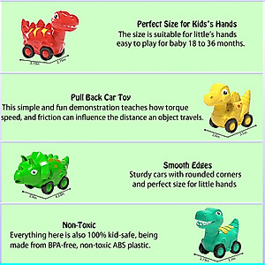 Toddler Car Toy for 2 3 4 5 Years Old, Dinosaur Transport Carrier Truck with 4 Pack Small Pull Back Dino Car, Friction Power Vehicle Christmas Birthday Gift for 18M+ Kids Boys Girls