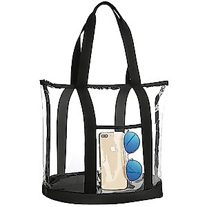 HAOGUAGUA Extra Large Clear Cosmetic Toiletry Bag, Large Clear Makeup Bag, Waterproof Transparent Plastic PVC Tote Shoulder Bag with Handles (BLACK)