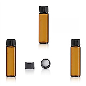 MagnaKoys 3 Dram Amber or Clear Glass Vials w/Polycone Foil Teflon Foam Liner Caps or Droppers (3 Dram w/Standard Liner Cap, Amber, 3)