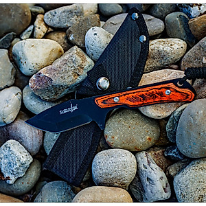 Survivor - Fixed Blade Knife - Black Stainless Steel Blade, Full Tang, Removable Brown Wood Handle Scale with Paracord, Nylon Sheath and Tork Screw Tool- Hunting, Camping, Survival - SV-FIX018BK