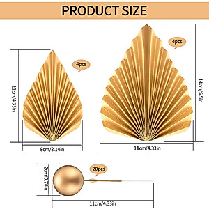 20 Pcs Gold Balls Cake Toppers, 8 Pcs Gold Palm Leaves Cake Decorations, Foam Balls Paper Palm Leaf Cake Insert Toppers Decorations for Birthday Wedding Baby Shower Party Decorations