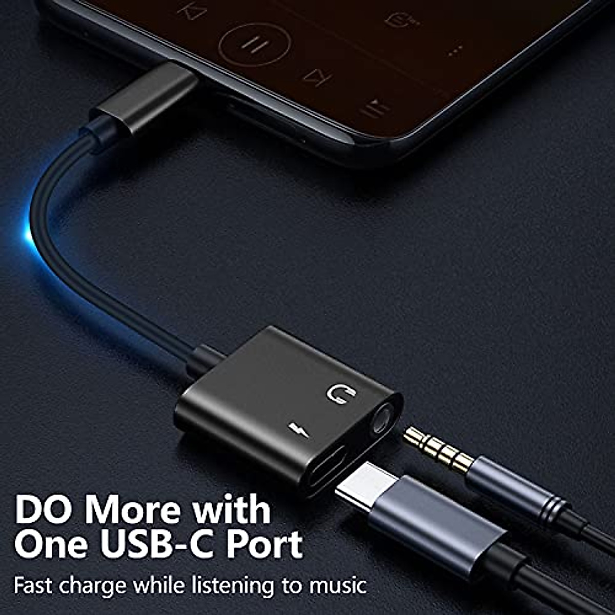 USB C to 3.5mm Headphone and Charger Adapter, 2-in-1 USB C to Audio Mic Jack with PD 60W Fast Charging for Stereo, Earphones, for Samsung Galaxy S21 Ultra S20 FE Note 20 Plus, Pixel 3/4 XL