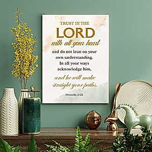 YeleY Inspirational Bible Verse Print Proverbs 3:5-6 Trust in the Lord with All Your Heart Paintings Canvas Wall Art Poster Artwork Ready to Hang Christian Home Office Decor
