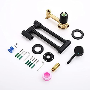 CHALIRS Pot Filler Faucet Wall Mount, Matte Black Brass Pot Filler Faucets, Kitchen Restaurant Sink Faucet Folding Stretchable,Cold and Hot Water Mixer,with Double Joint Swing Arms,Single Handle