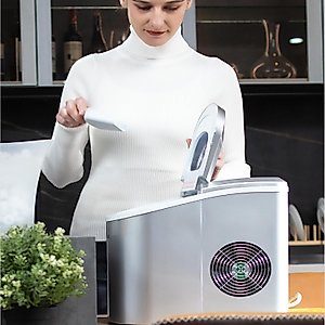 Countertop Ice Maker Nugget pebble Ice Maker Machine Portable Chewable Compact Mini Ice Chip Maker Nugget Machine Produce 26lbs per Day Bullet Soft Ice Cube Fruit Juice Ice, Silver SMETA