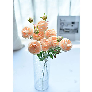 famibay Faux English Cabbage Rose 4 Branch 12 Stems Bundle Mixed Blooms & Buds Spays in Peach Pink, Artificial Silk Flowers & Fake Greenery, Indoor Outdoor Wedding Home Decor