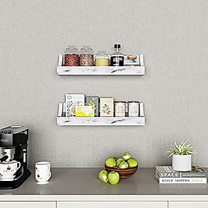 JOLLYMER Wood Kids Floating Shelves, Rustic Nursery Shelves, Wall Mount Kids Bookshelf Set of 2, White