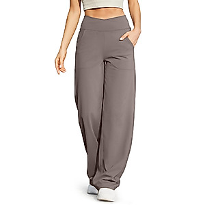 G4Free Loose Pants for Women Wide Leg Trouser Pants with Pockets Stretch Yoga Dress Pants for Business Casual Lounge(Taupe,L,31")