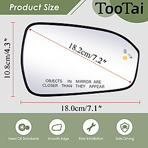 Tootai Passenger Side Replacement Mirror Glass - compatible with Ford vehicles - Fusion 2013-2019 - heated with Blind Spot Detect, w/o Auto Dimming
