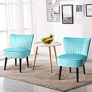 Giantex Set of 2 Velvet Accent Chair, Upholstered Modern Leisure Club Chairs w/Solid Wood Legs, Thick Sponge Seat, Adjustable Foot Pads, Armless Wingback Chairs for Bedroom Living Room (2, Turquoise)