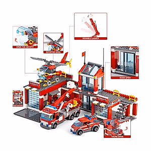 General Jim's Fire Station Multi Emergency Vehicle 774 Piece Modular Building Block Bricks Amazing Colorful 2 Level Fire Station Building Block Bricks Toy with Helipad - for Teens and Adults