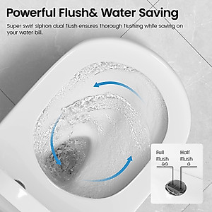 Compact One Piece Toilet for Bathroom, Space-Saving Powerful Dual Flush Round Small Toilet, Average 1.28 GPF, Skirted Toilet with Upgraded UF Quiet & Soft Close Seat (12" Rough-in Toilet)