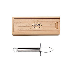 TOR Kitchenware Oyster Shucker Knife in Naturalwood Gift Box The German Patented Stainless Steel Oyster Shucking Knife and Opener Tool