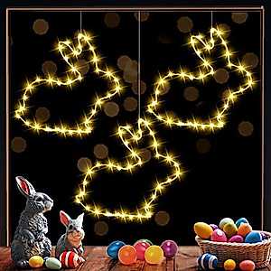 Easter Bunny Landscape Garden Pathway Window Light up Decor, 105 LEDs 3 Pack Metal Yard Sidewalk Lights, Holiday Rabbit Lamp Outdoor with Plug in Ground Stake for Patio, Yard, Lawn, Walkway Decoration