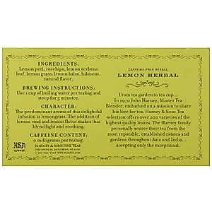 Harney & Sons Herbal Tea, Lemon, 50 Tea Bags