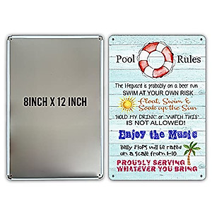 QIONGQI Funny Pool Rules Metal Tin Sign Wall D閏or Blue Sign for Home Swimming Pool Indoor Outdoor Decor