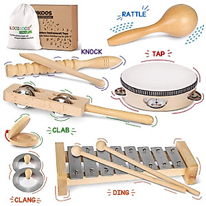 LOOIKOOS Toddler Musical Instruments, Eco Friendly Music Set for Kids Preschool Educational, Natural Wooden Percussion Instruments Musical Toys for Boys and Girls with Storage Bag