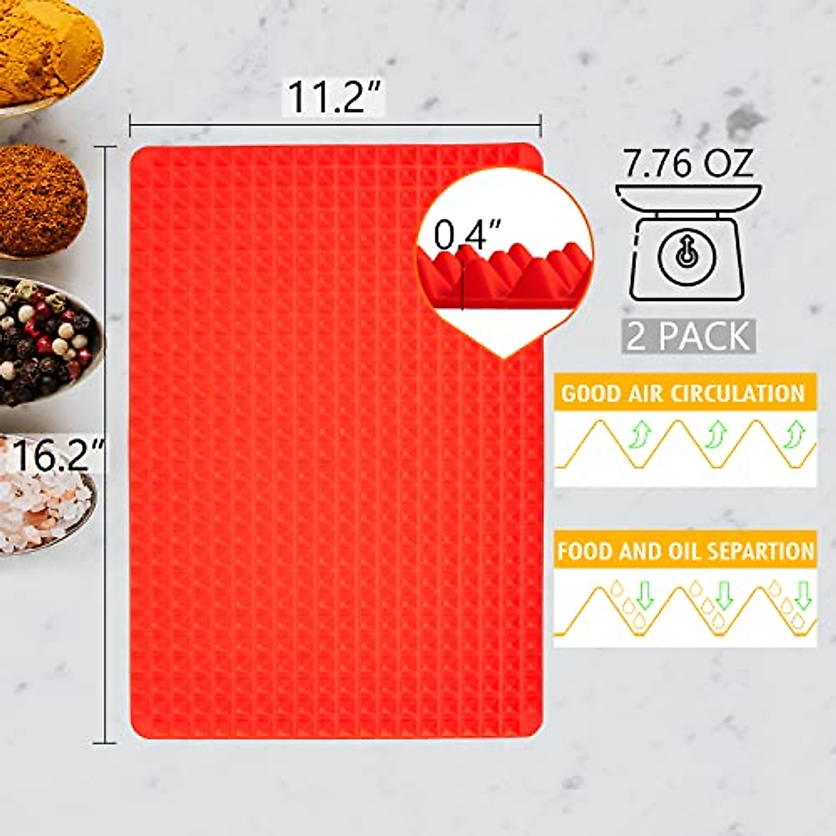 Wolecok Silicone Pyramid Pan,16 x 11 inches Large Red Pyramid Baking Mat, Cooking Pan Oven Tray Baking Sheet Pastry Cooking Mat 2 Pack(Red)
