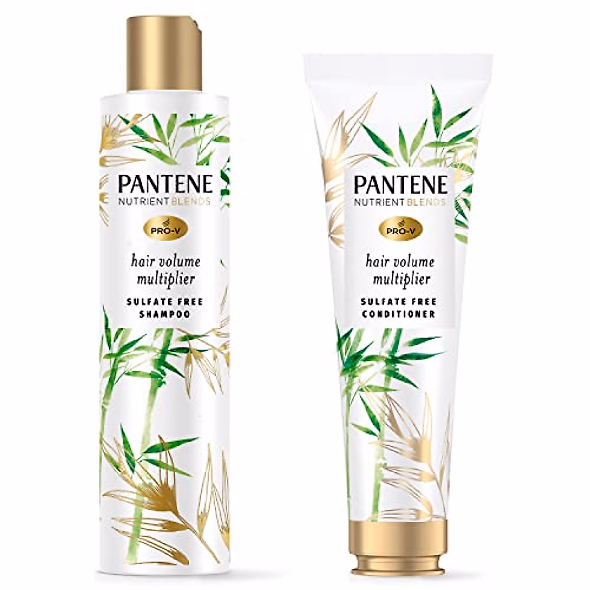 Pantene Sulfate Free Shampoo and Conditioner Set, Volumizing Shampoo and Conditioner for Fine or Flat hair with Bamboo, Safe for Color Treated Hair, Nutrient Blends, 9.6 oz and 8.0 oz