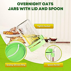 Overnight Oat Containers with Lids and Spoon 6 Set, 16OZ Large Capacity Glass Mason Jars, Glass Food Storage Containers for Milk, Cereal, Vegetable and Fruit Salad(6 PACK)