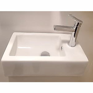 AMASHEN 18" Wall Mount Bathroom Sink, Floating Vanity Unit Sink, Small Rectangular Ceramic Cloakroom Wash Basin, White, Right Hand