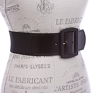 Women's 2 1/2" (64 mm) Wide Elastic High Waist Leather Stretch Belt, Black | m/l - 29"~33"