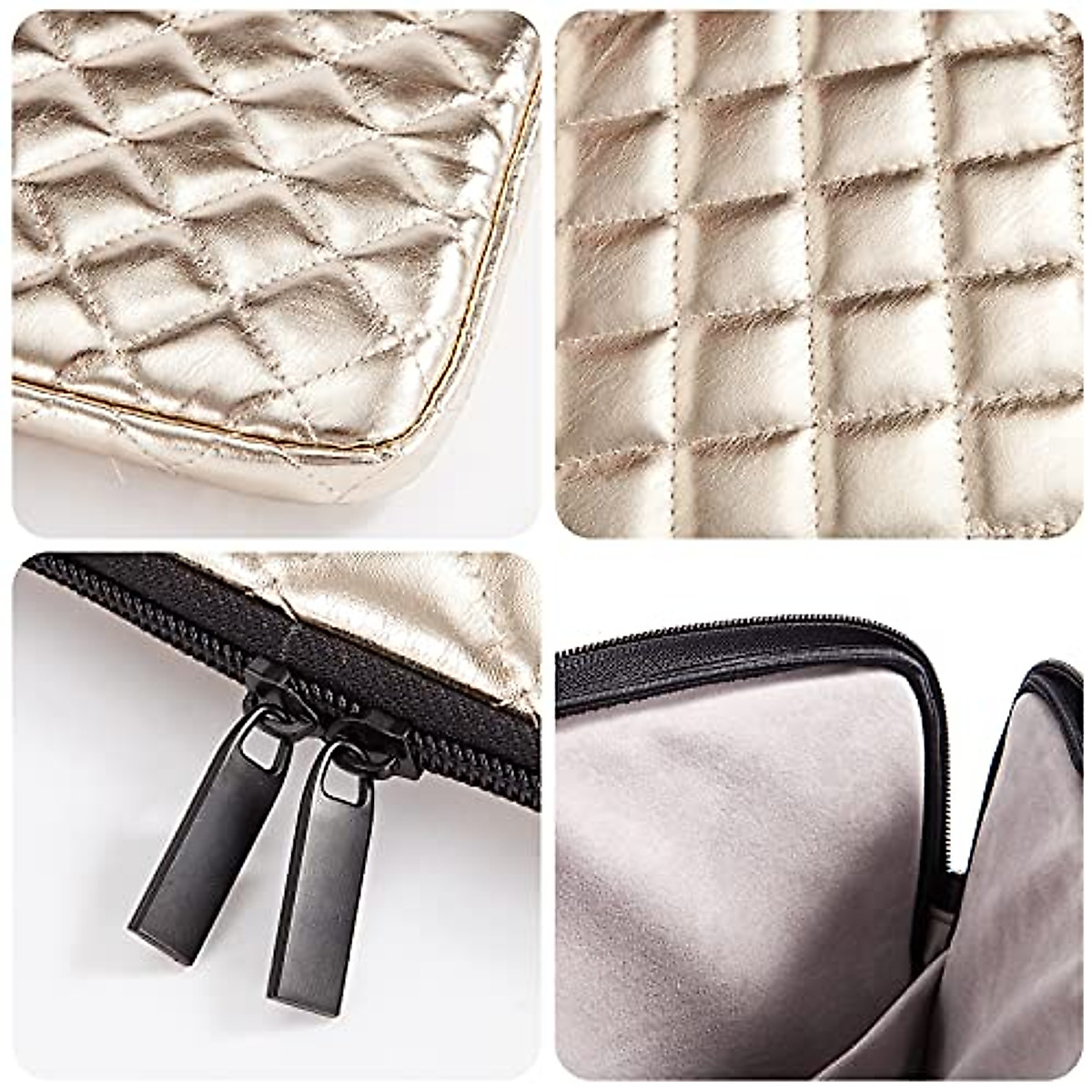 Puffy Laptop Sleeve 11 12 13 13.3 14 15 15.6 inch Puffy Laptop Case Protective, Laptop Bag Exterior Quilted PU Leather Smooth Zipper Closure, Interior Velvet Lined Padded with Pocket