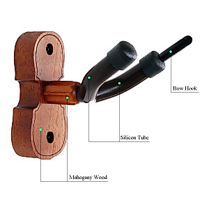 PUNK Violin Viola Wall Mount Hanger,Violin Viola Hook,Mahogany Violin holder,with Bow Hook,Home & Studio Wall Mount Violin Hangers (Mahogany)