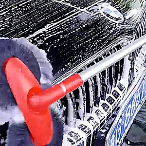 Retractable Double Layer Car Wash Brush, 2022 New Car Wash Brush with Long Handle, Premium Soft Car Wash Mop Scratch-Free Car Wash with 360°Flexible Rotation Microfiber Replacement Head (1 Pcs)