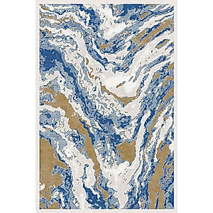 FINOREN Light Modern Area Rug,4x6 Feet,for Living Room,Bedroom,Kitchen,Entryway,Non-Slip Backing,Non-Shedding,Soft Washable Rug,Beige-Blue