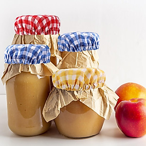 6pcs Jar Cloth Covers, Plaid Cloth Jar Covers Elastic Unbleached Cloth lid Reusable Sourdough Starter Bowl Cover Dough Basket Cover Preserving Lids for 3-4 Inch Jar Mouth Baking Supplies