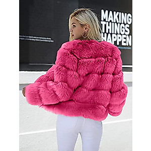 Simplee Women's Luxury Winter Warm Faux Fur Short Coat Fluffy Furry Jacket Parka Outwear for Wedding Party(XL Rose Red)