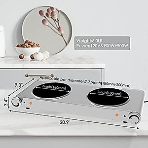 Davivy Double Hot Plate Electric Ceramic plate,1800W Infrared Cooktop 7inches 2 Burners for ALL Cookwares for Home/RV/Camp(silver,900W+900W) (Double Hot Plate)